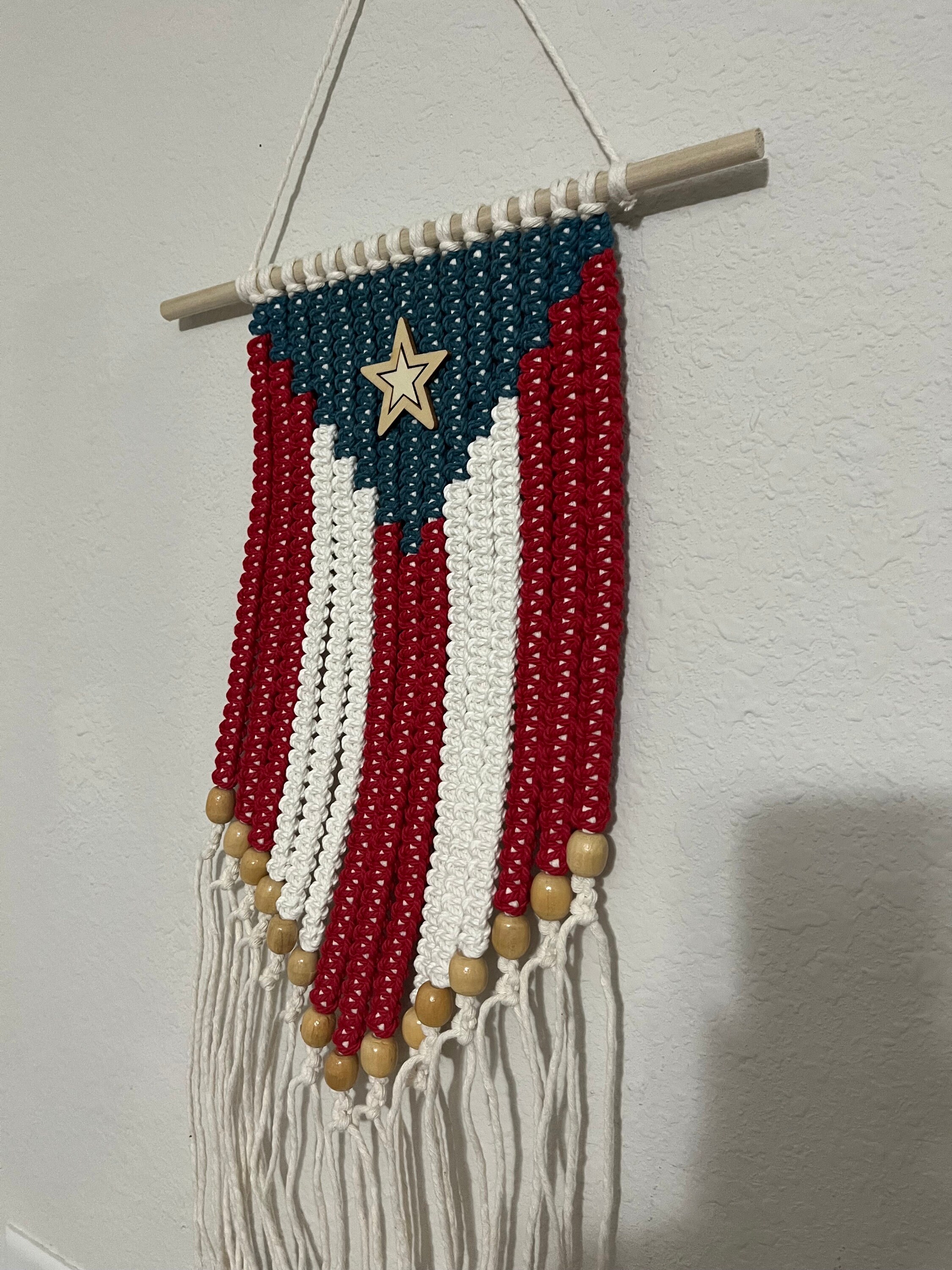 PR Flag Handmade Macrame Vintage Blue - Etsy