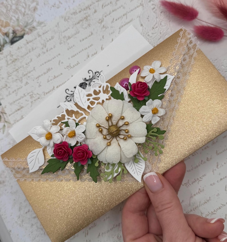 Handmade Floral Money Envelope Card | Elegant Cash Gift Holder for Her ...