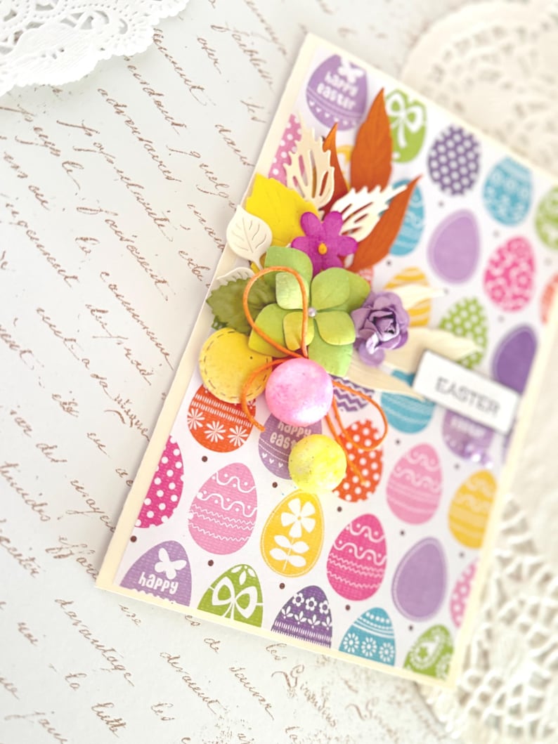 Handmade 3D Floral Easter Card, Colorful Egg Design - Etsy