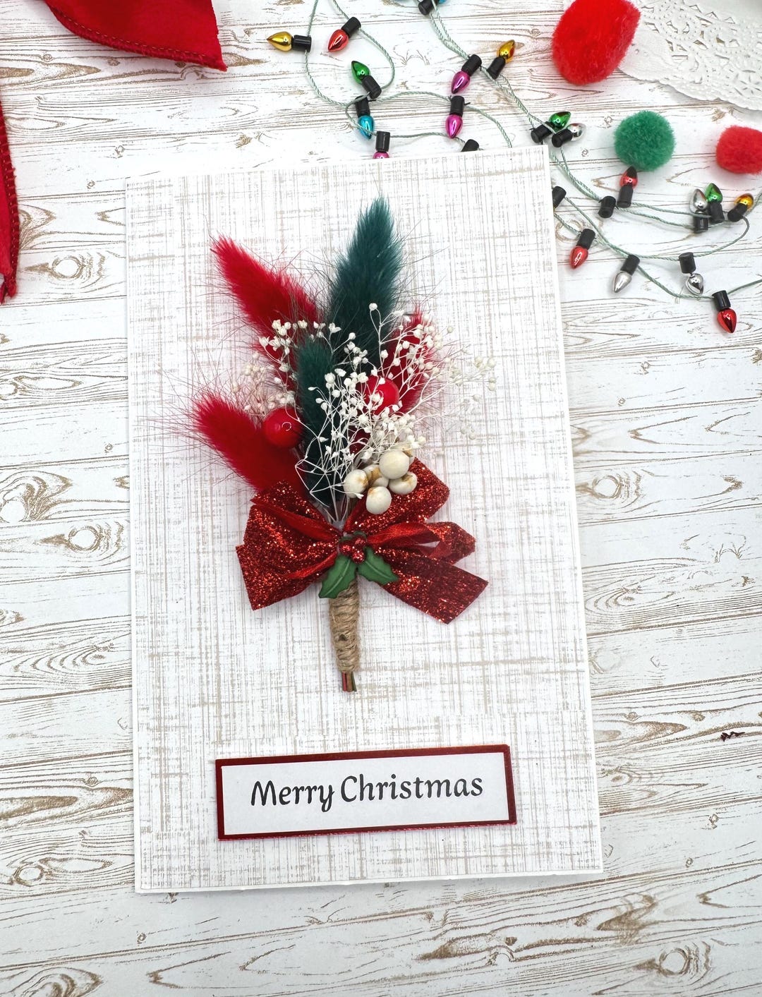 Handmade Dried Flower Christmas Card, Holiday Keepsake - Etsy