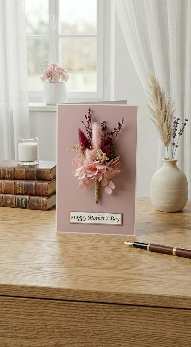 Handmade Dried Flower Mother's Day Card | Personalized Floral Gift - Etsy