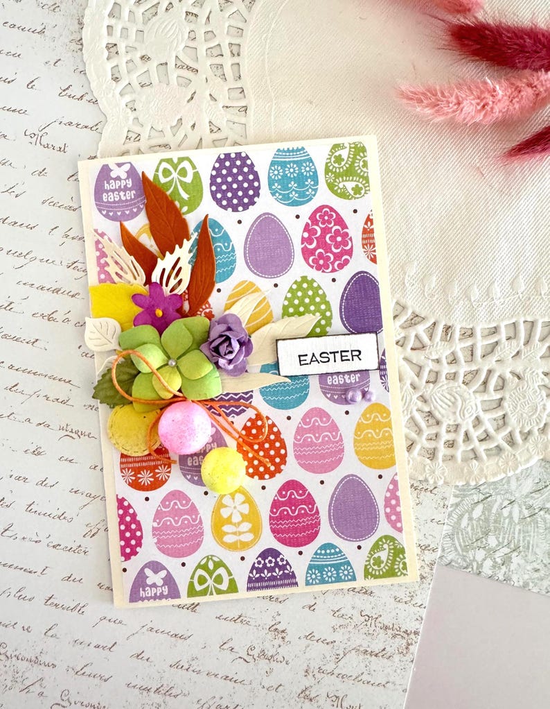 Handmade 3D Floral Easter Card, Colorful Egg Design - Etsy