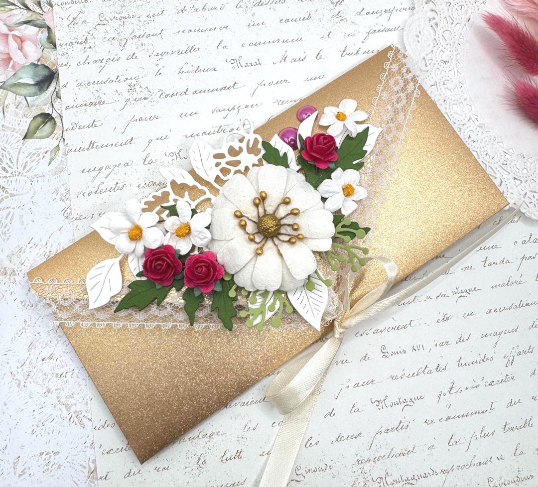 Handmade Floral Money Envelope Card | Elegant Cash Gift Holder for Her ...
