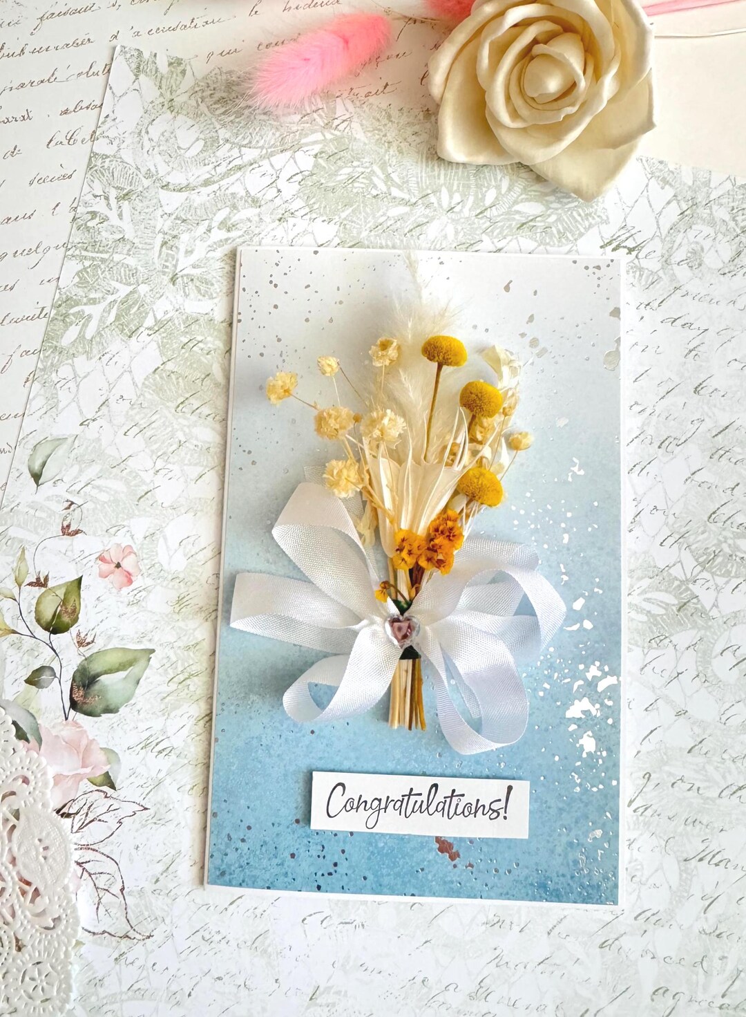 Handmade 3D Paper Flower Card: Dried Flower Bouquet - Etsy