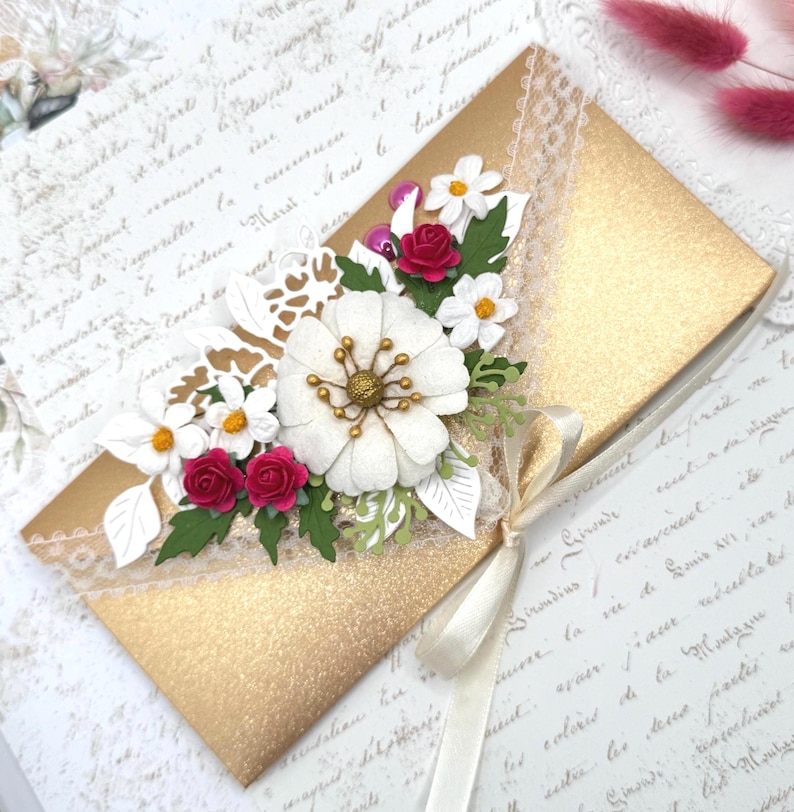 Handmade Floral Money Envelope Card | Elegant Cash Gift Holder for Her ...
