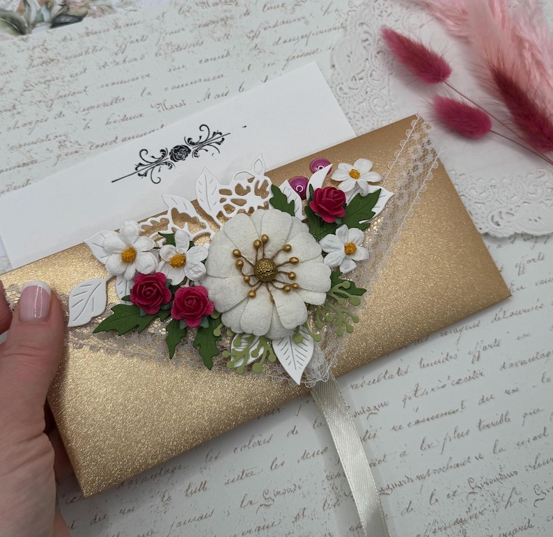 Handmade Floral Money Envelope Card | Elegant Cash Gift Holder for Her ...