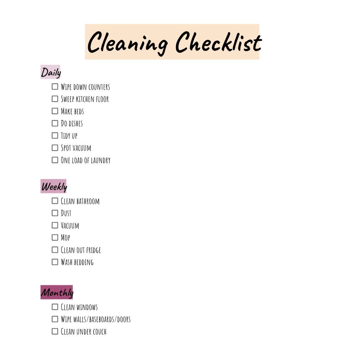 Editable Cleaning Checklist - Etsy