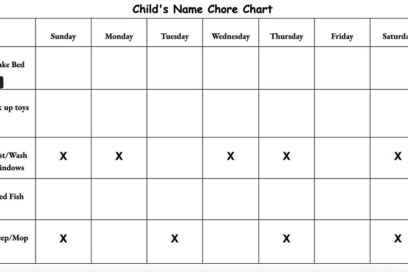 Editable Child's Chore Chart - Etsy