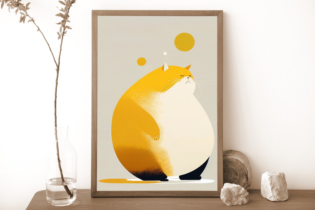 Fat Cat Print Modern Minimal Digital Download Wall Art Printable Art ...