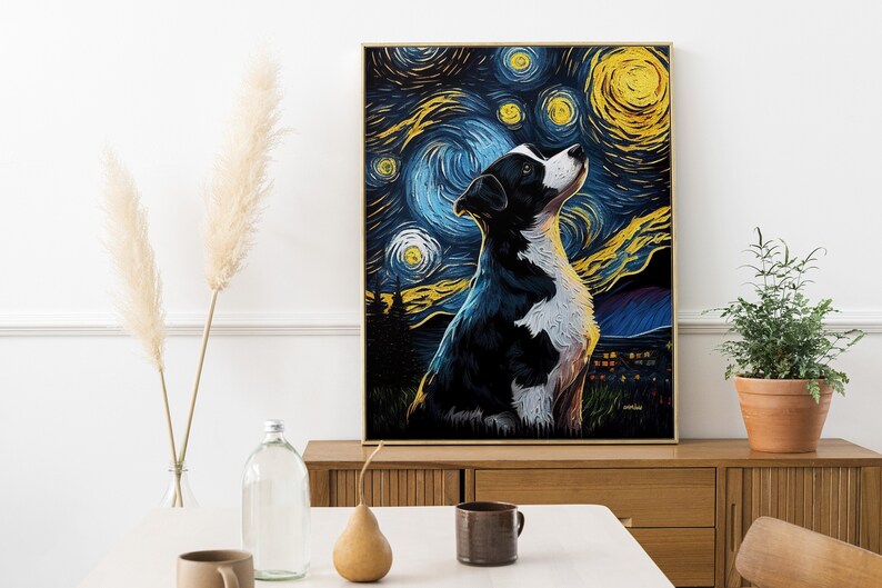 Vincent Van Gogh's the Starry Night Dog Print Cute Dog Painting Art ...