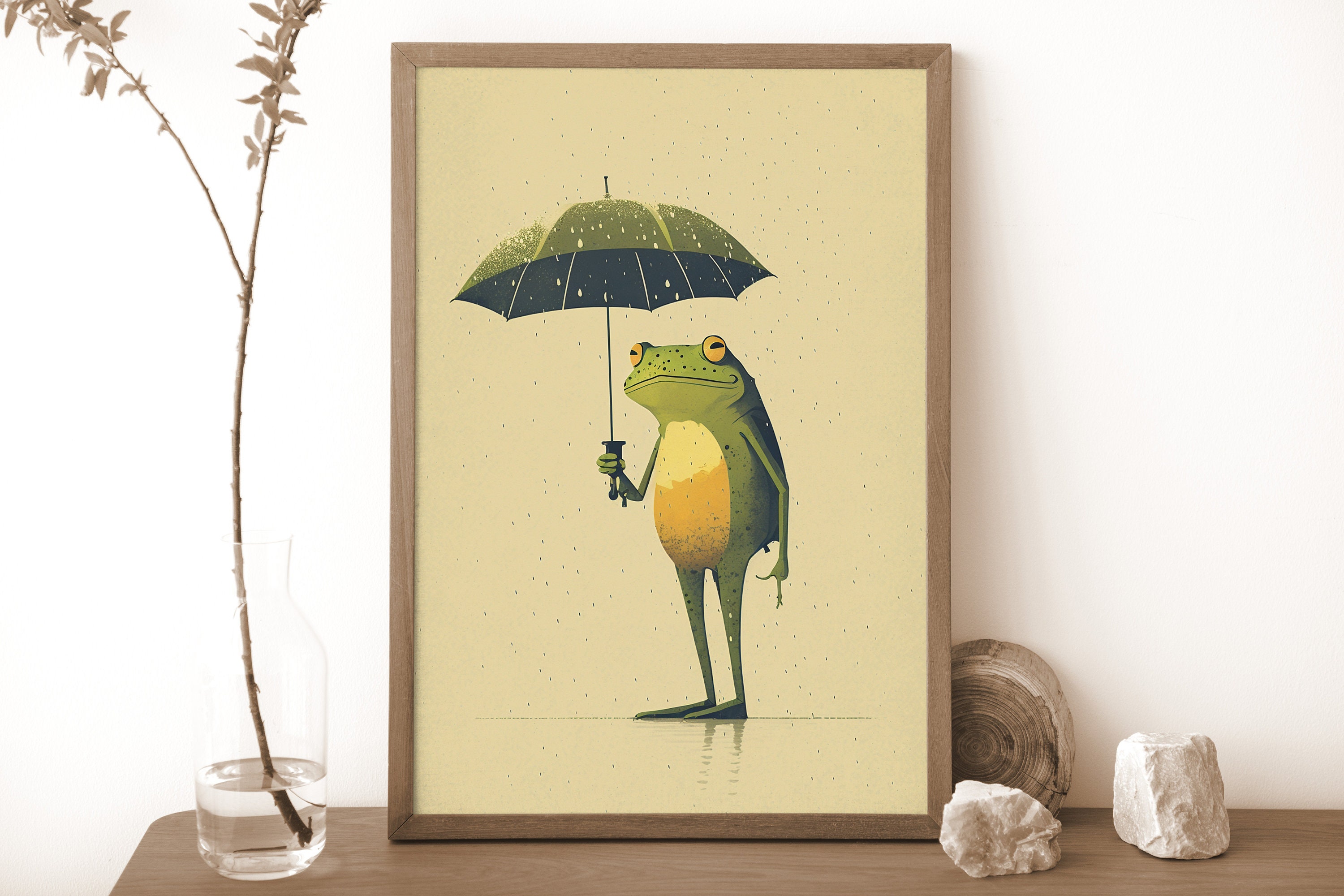 Frog in Rain Abstract Minimal Art Frog Art Printable Wall Art Green ...