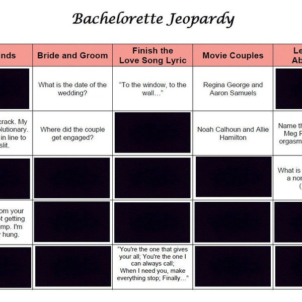Wedding Jeopardy Questions - Etsy