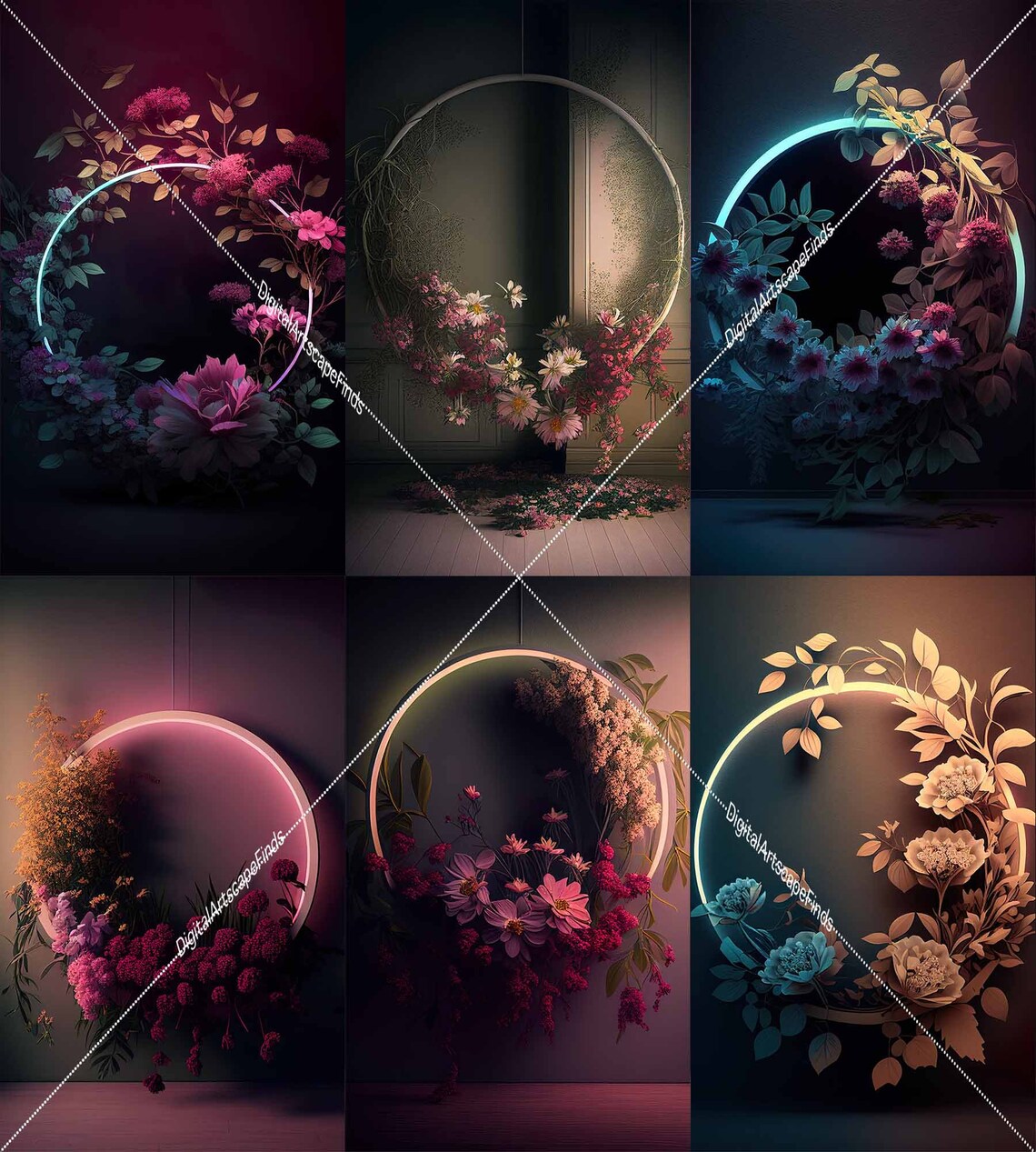 12 Floral Halo Rings Digital Backdrops, Maternity Backdrop Overlays ...