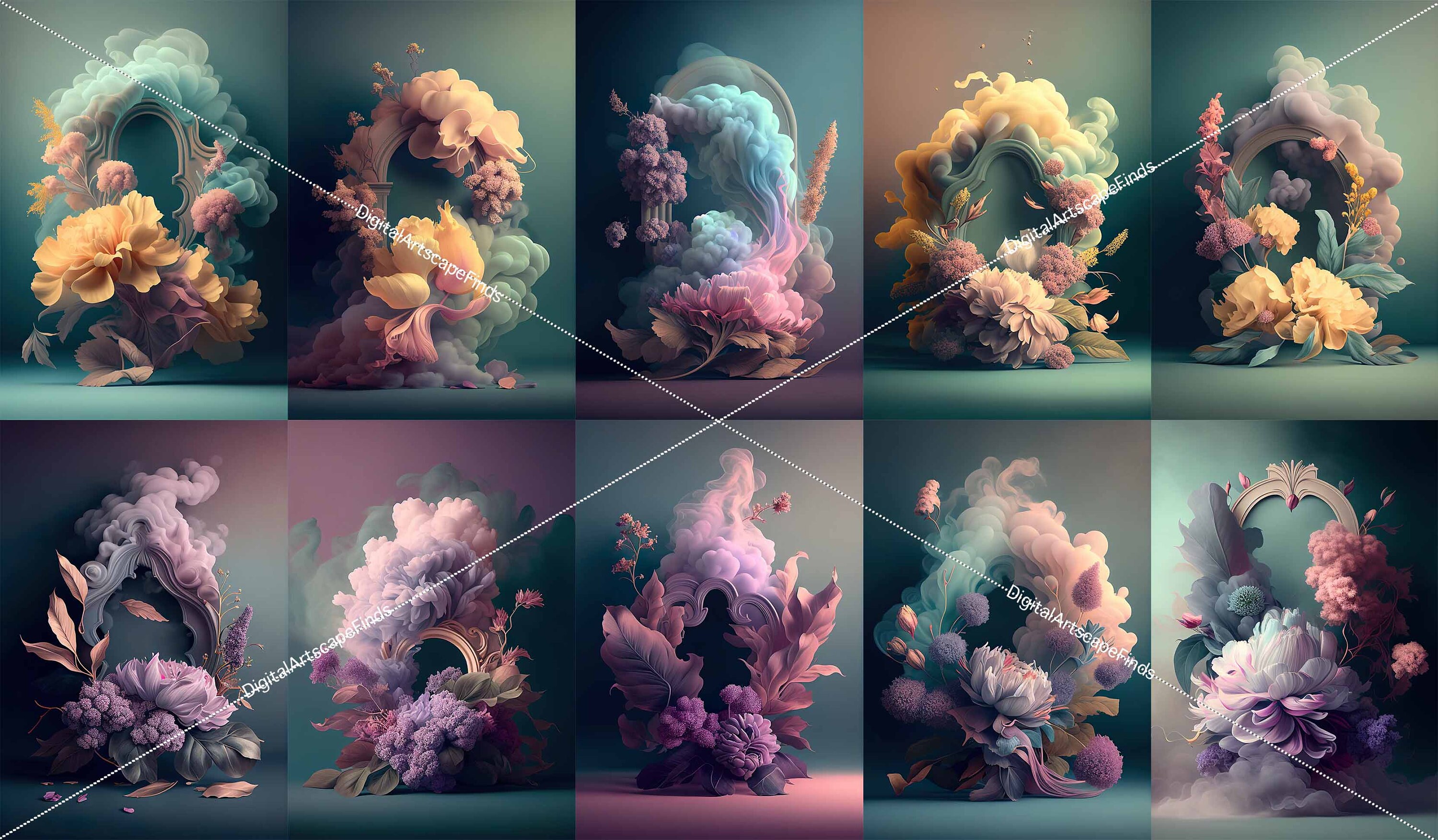 10 Floral Smoke Arch Digital Backdrops, Photoshop Overlays, Maternity ...