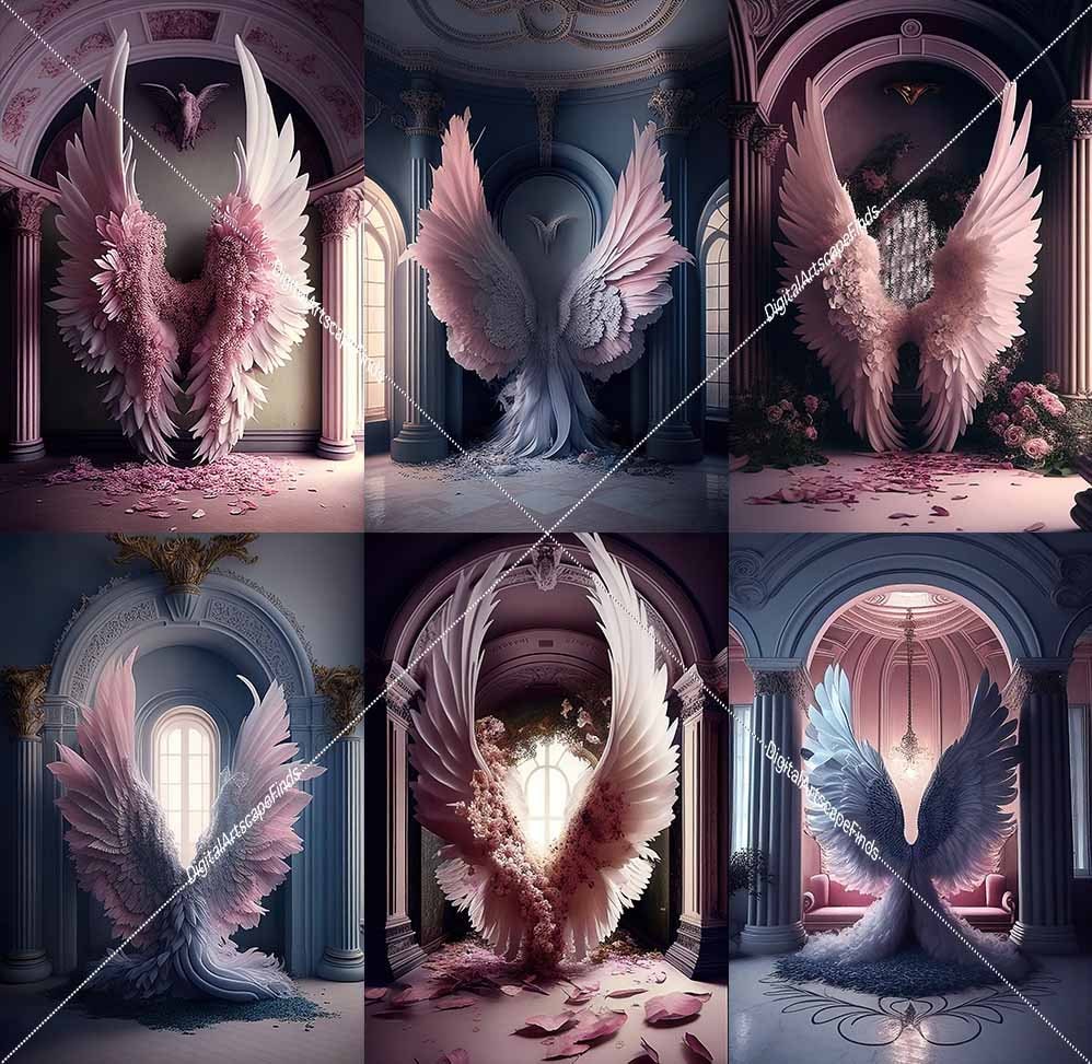 30 Floral Angel Wings Digital Backdrops, Photoshop Overlays, Maternity ...