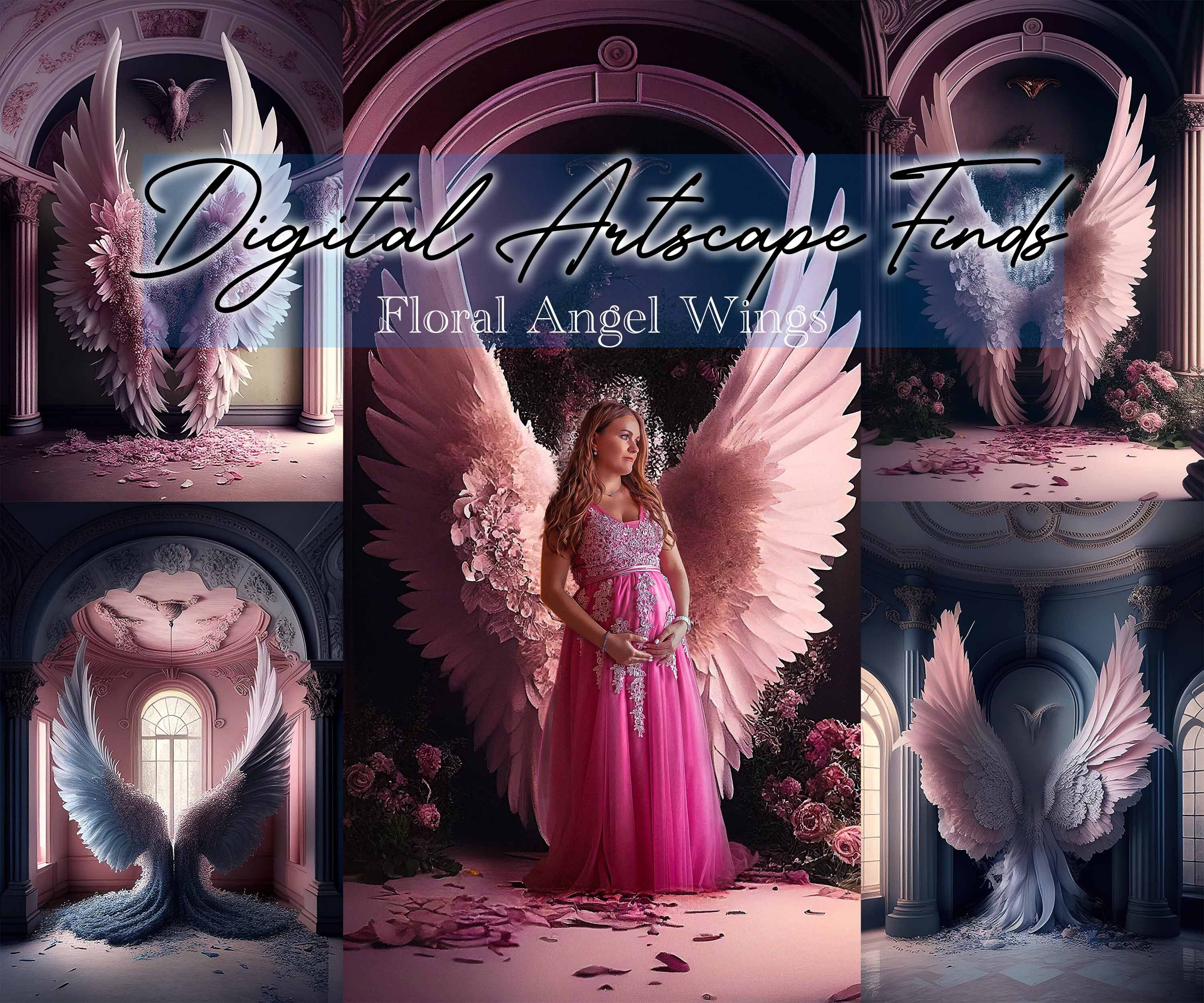 30 Floral Angel Wings Digital Backdrops, Photoshop Overlays, Maternity ...