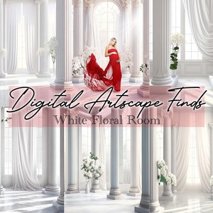 6 Floral White Room Digital Backdrops, Photoshop Overlays, Maternity ...