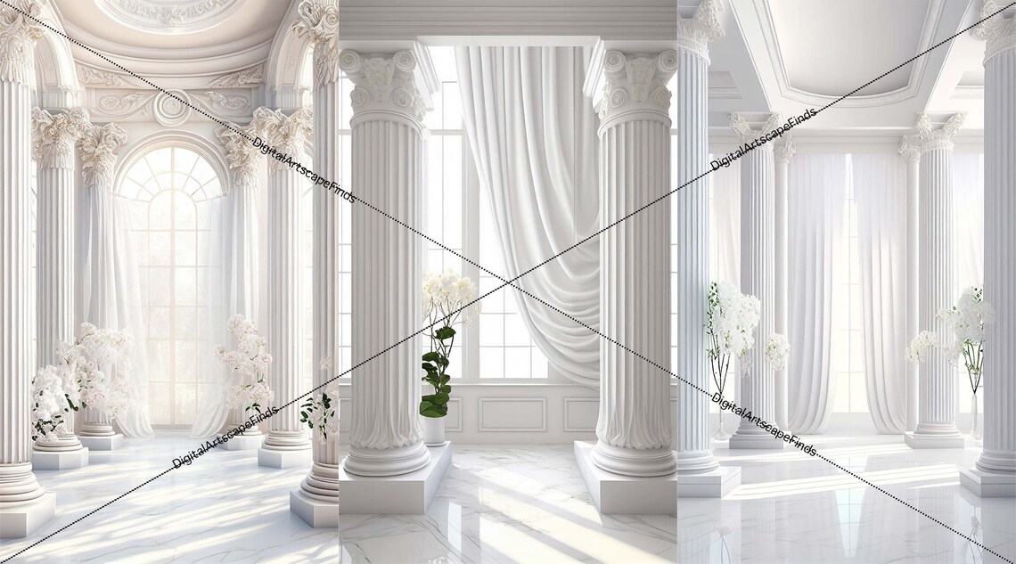 6 Floral White Room Digital Backdrops, Photoshop Overlays, Maternity ...