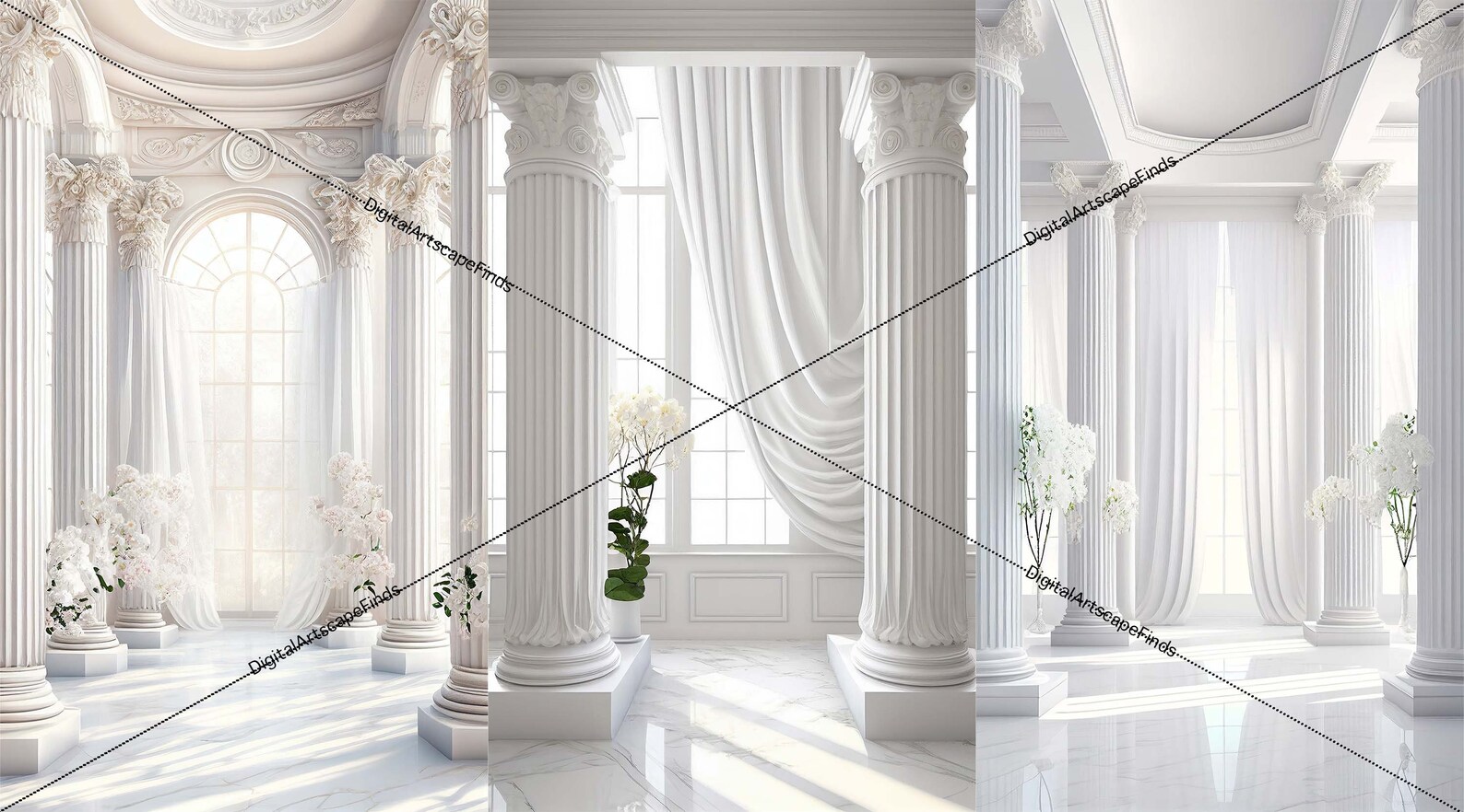 6 Floral White Room Digital Backdrops, Photoshop Overlays, Maternity ...