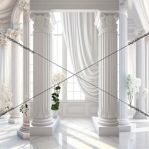 6 Floral White Room Digital Backdrops, Photoshop Overlays, Maternity ...