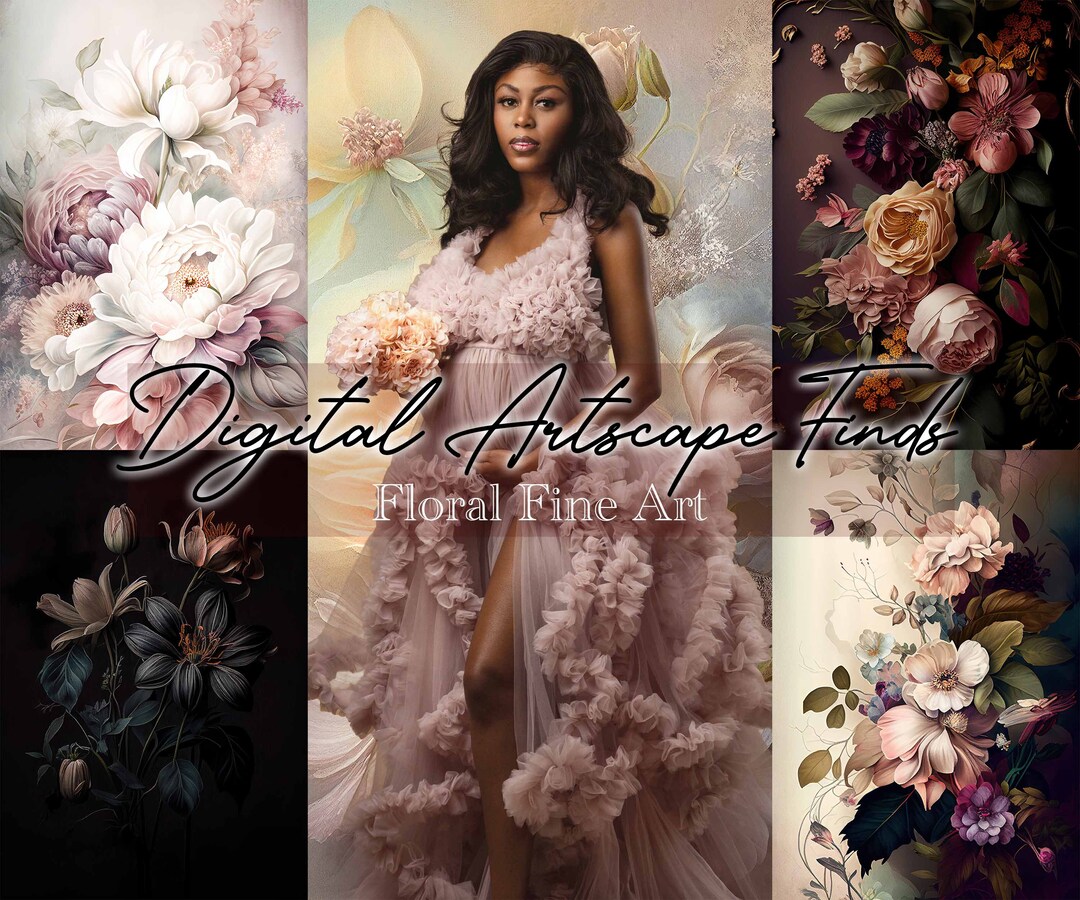 24 Skinny Canvas Floral Fine Art Digital Backdrops, Photoshop Overlays ...