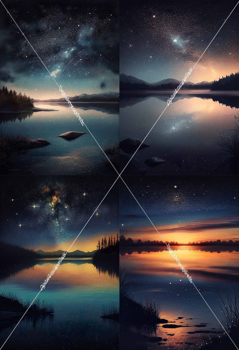 8 Starry Lake Digital Backdrops, Photoshop Overlays, Maternity ...