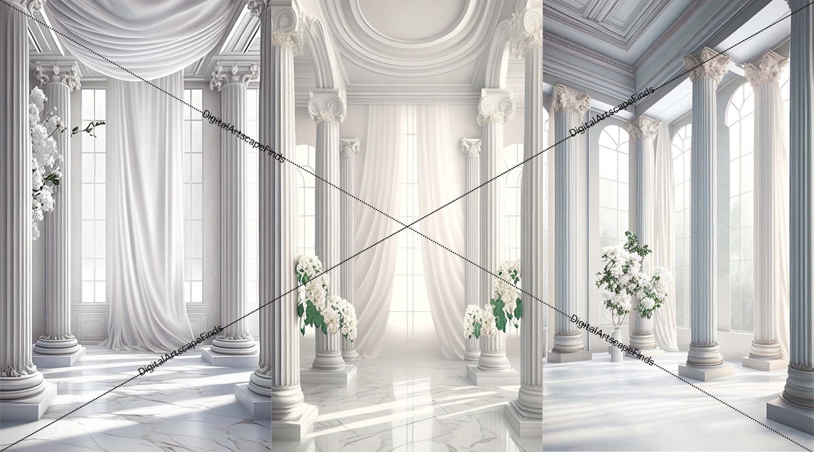 6 Floral White Room Digital Backdrops, Photoshop Overlays, Maternity ...