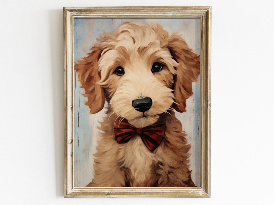 Goldendoodle Art Print, Vintage Dog Decor, Printable Dog Portrait, Gift ...