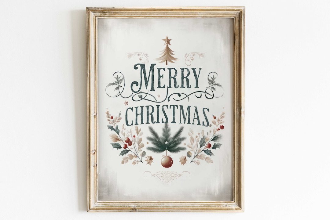 Merry Christmas Print, Christmas Art, Christmas PRINTABLE Wall Art ...