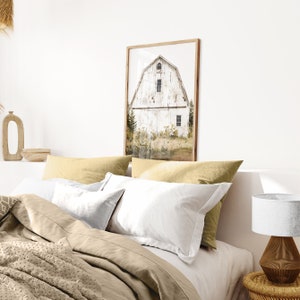 Barn Print, White Barn Painting, Rustic Farmhouse Decor, Vintage ...