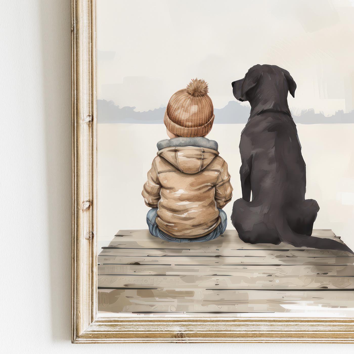 Labrador Nursery Decor, Boy & Labrador Art, Black Labrador Print ...
