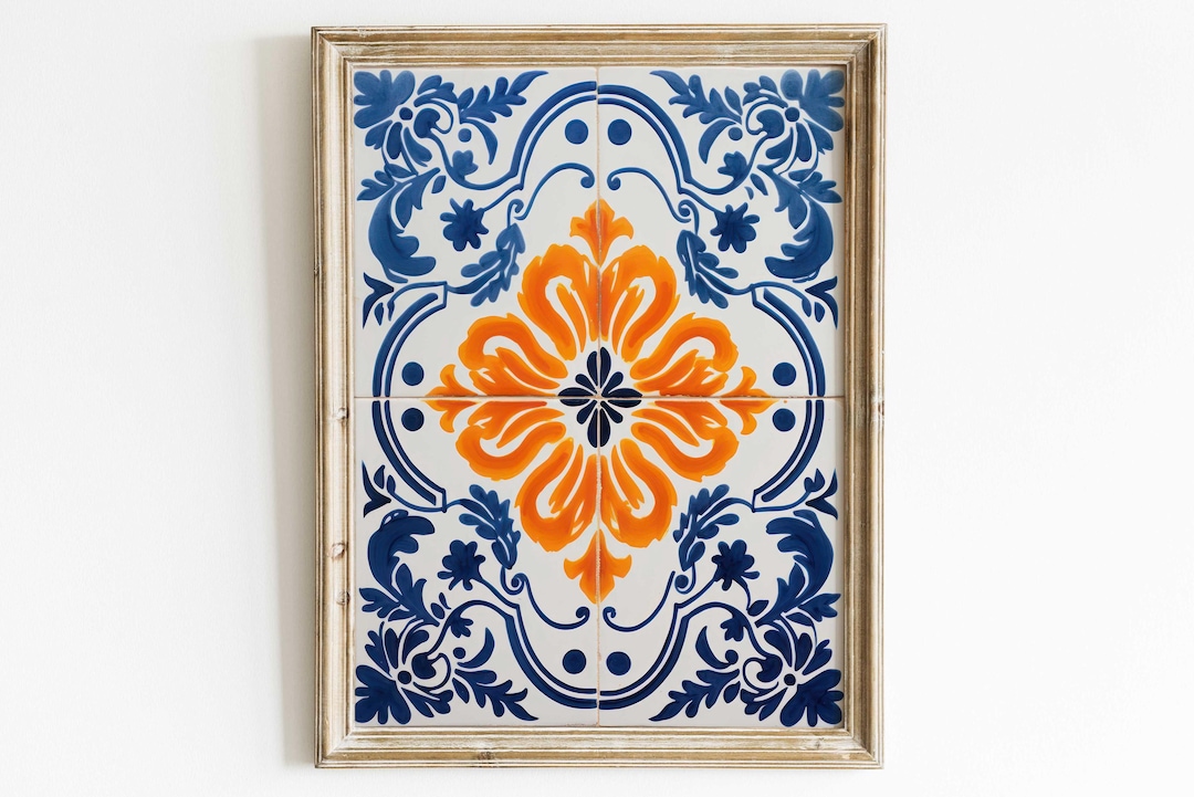 Portuguese Tile Art, Azulejos Print, Vintage Tile Motif, Ornamental ...