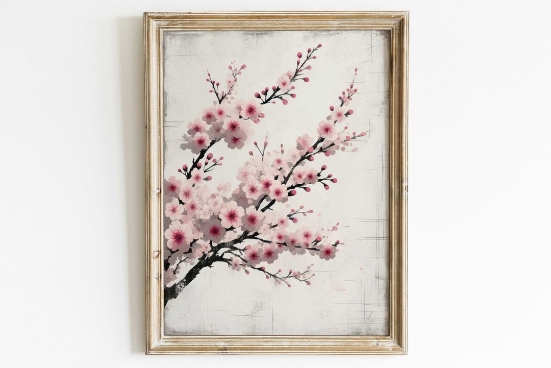 Cherry Tree Art Print, Cherry Blossom Art, Rustic Floral Wall Decor ...