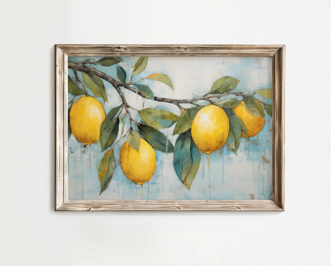 Lemon Tree Branch Wall Art, Citrus Wall Art Print, Rustic Wall Decor ...
