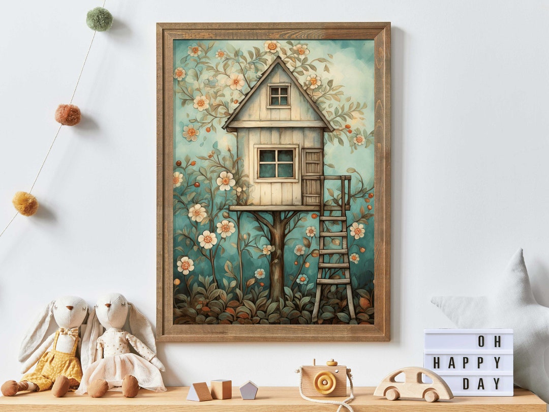 Treehouse Print, Tree House Art, Nursery Wall Decor, Rustic Nursery Art ...