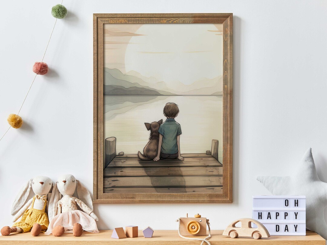 Boy and Dog Art Print, Dog Nursery Decor, Toddler Decor Boy, Dog Wall ...