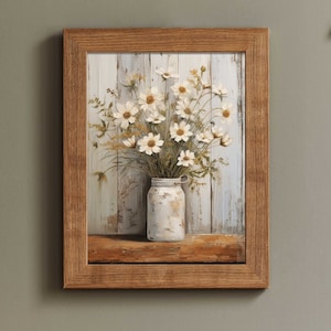 Rustic Floral Wall Art, Daisy Flower Print, Rustic Botanical Art ...