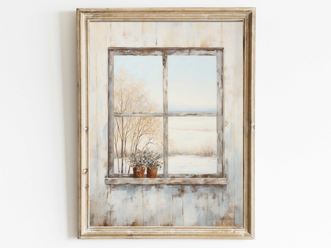 Window Wall Decor, Vintage Window Painting, Old Window Print, Vintage ...