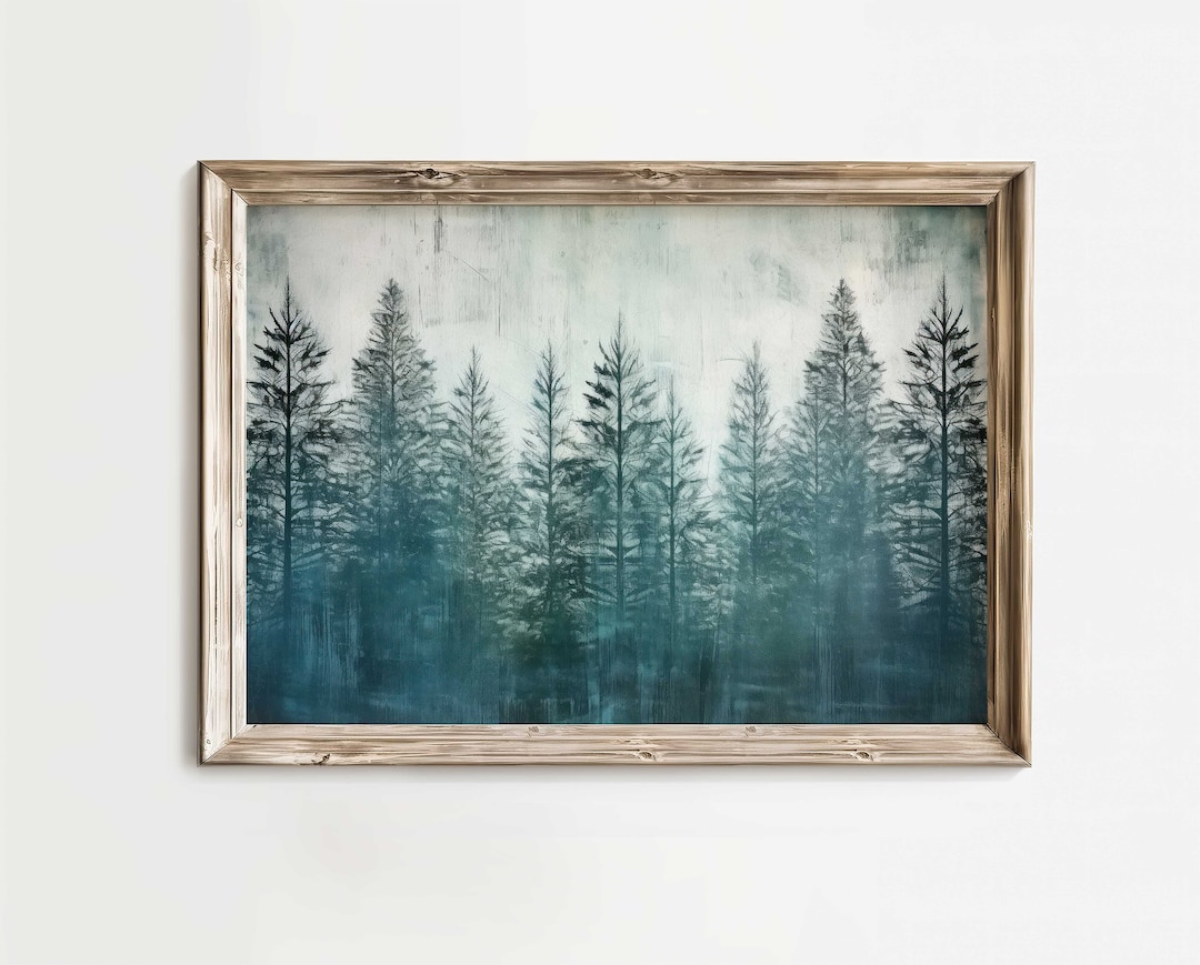 Forest Wall Art Printable, Rustic Landscape Art, Snowy Fir & Pine Tree ...