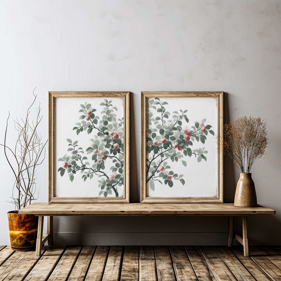Apple Tree Print, Vintage Kitchen Art Print, Apple Tree Branch Art, Set ...