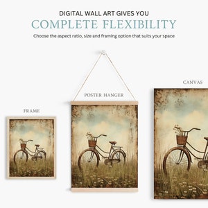 Vintage Bicycle Art Print, Bike & Wildflower Meadow Print, Rustic ...