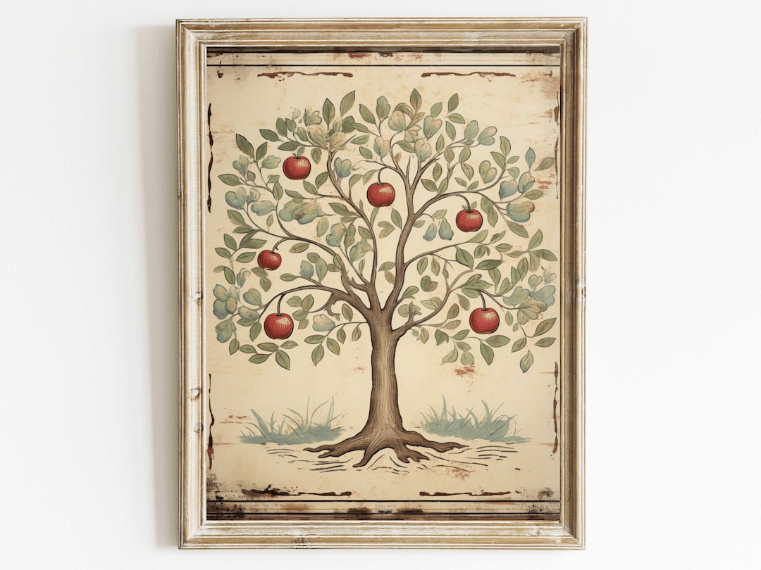 Apple Tree Print, Abstract Tree Art, Vintage Tree Print, Apple Wall Art ...