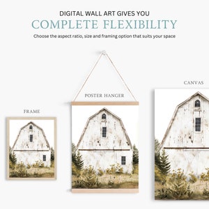 Barn Print, White Barn Painting, Rustic Farmhouse Decor, Vintage ...