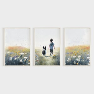 Boy and Dog Prints, Border Collie Nursery Art, Kids Room Dog Art ...