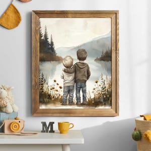 Brother Wall Decor, Brother Room Decor, Lake Nursery Art, Two Brother ...