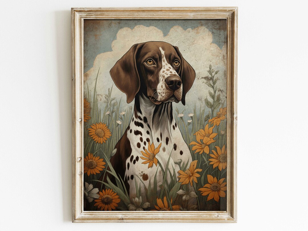 German Shorthaired Pointer Portrait, Vintage Dog Print, Rustic Dog ...