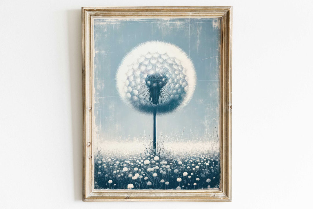 Dandelion Print, Vintage Dandelion Wall Art, Vintage Flower Wall Art ...