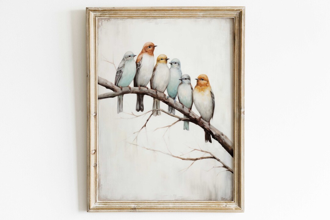 Vintage Bird Painting, Birds in a Tree Print, Tree Branch, Rustic ...