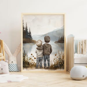 Brother Wall Decor, Brother Room Decor, Lake Nursery Art, Two Brother ...
