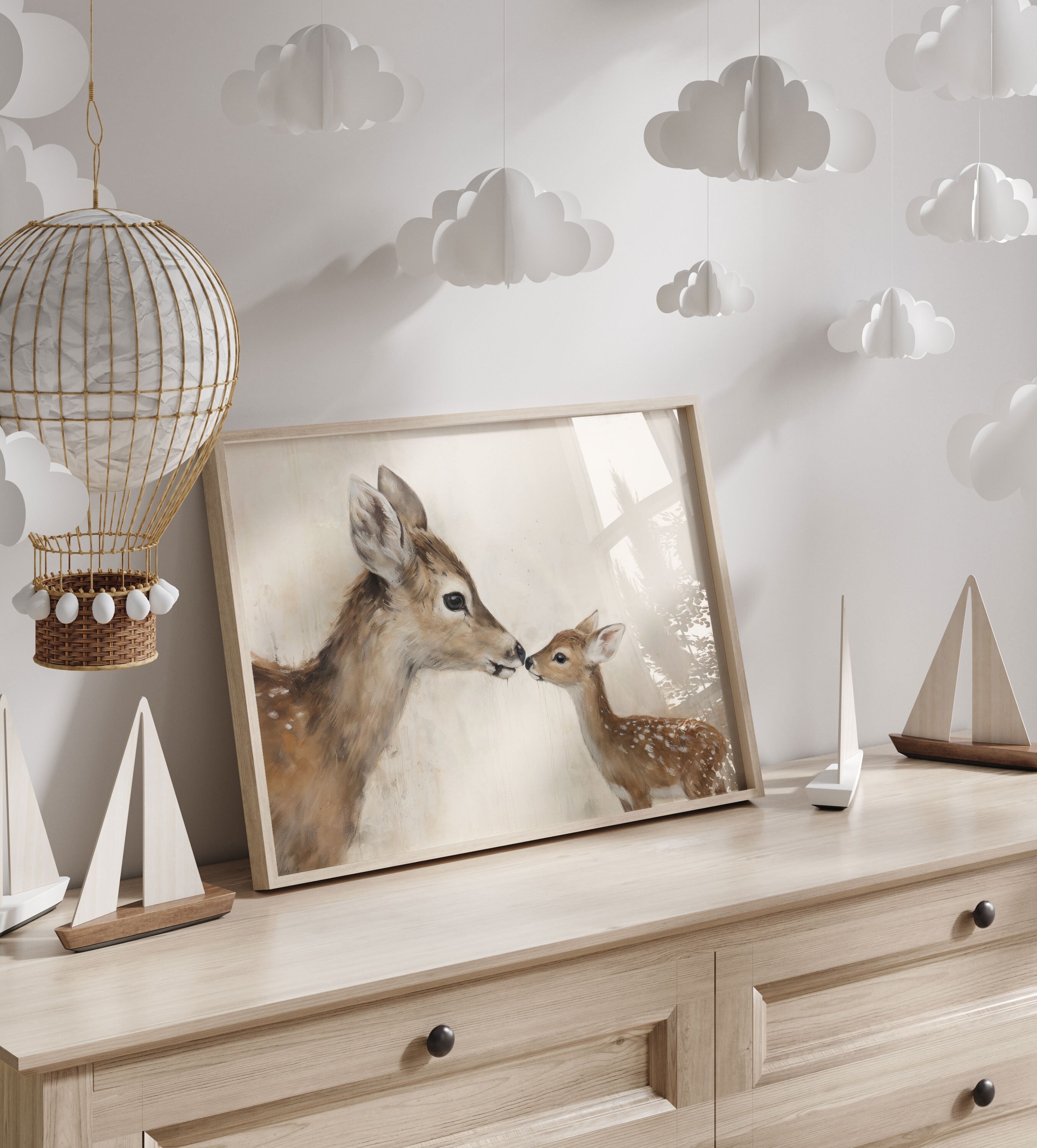 Deer Art Print, Cute Animal Decor, Mother Deer & Baby Deer Fawn, Deer ...